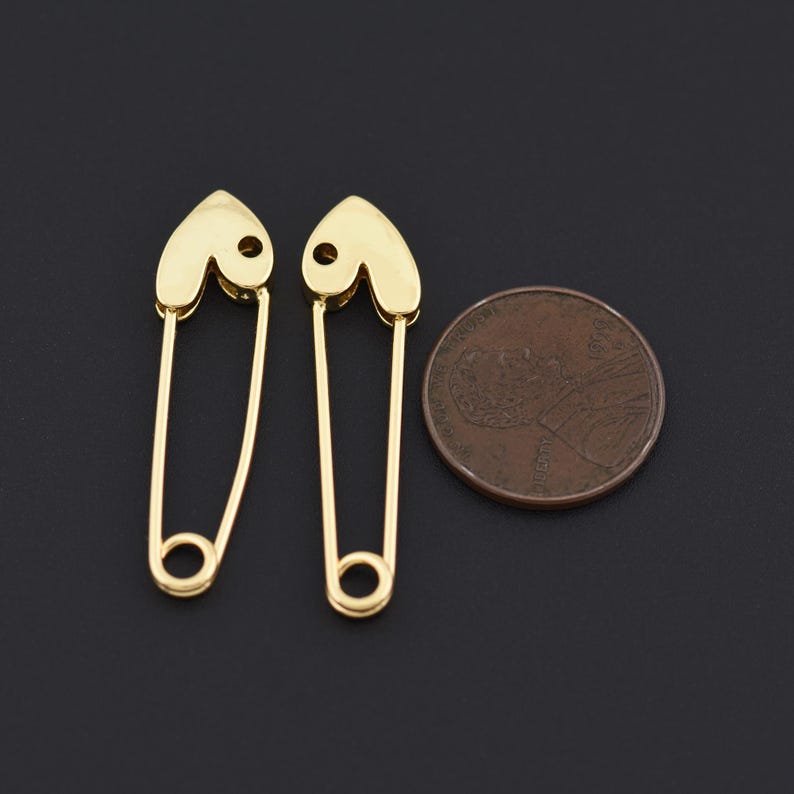 Unique 18K Gold Filled Safety Pin Pendant With Heart Accent, Ideal for ...