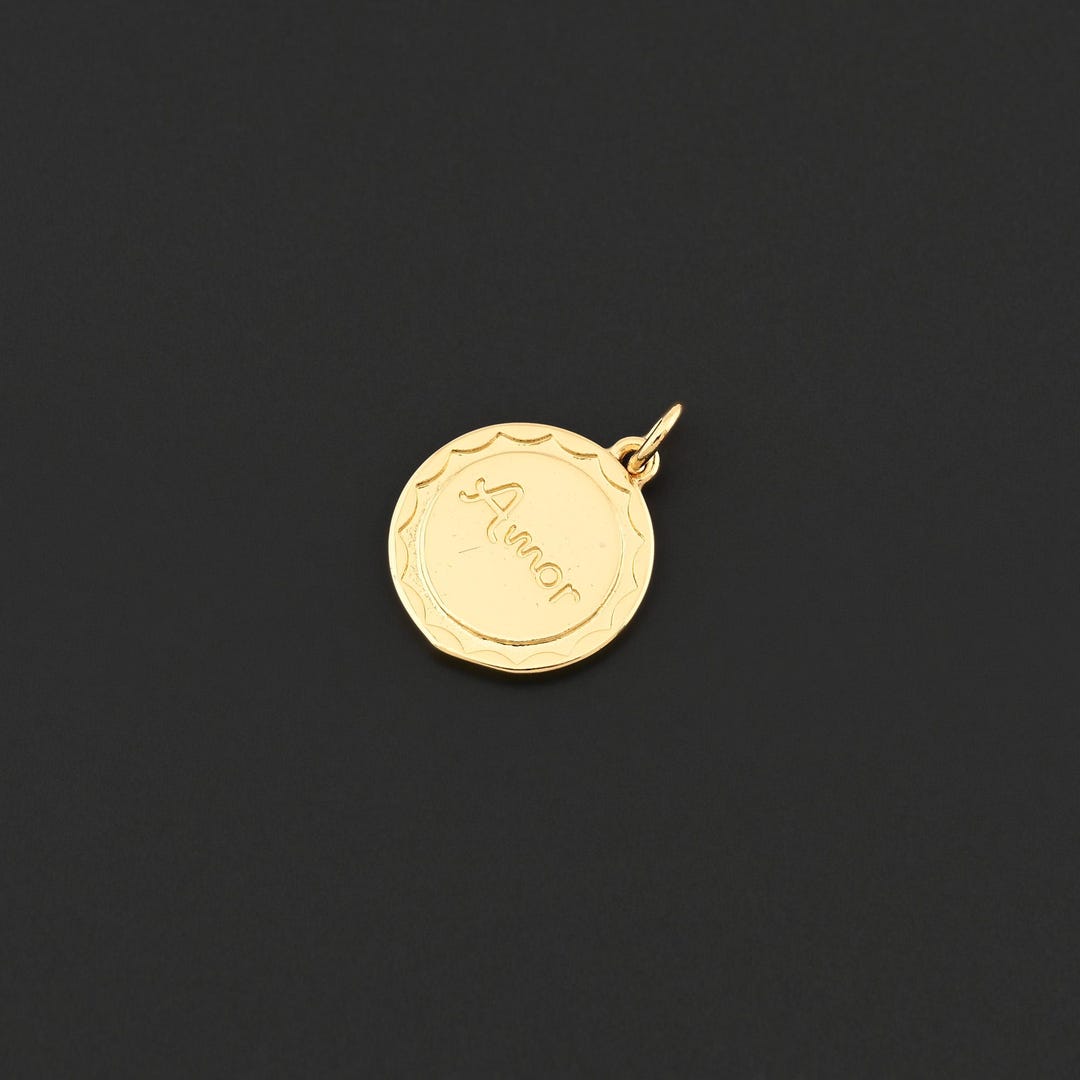 Elegant 18K Gold Filled Amor Engraved Round Pendant for Personalized ...