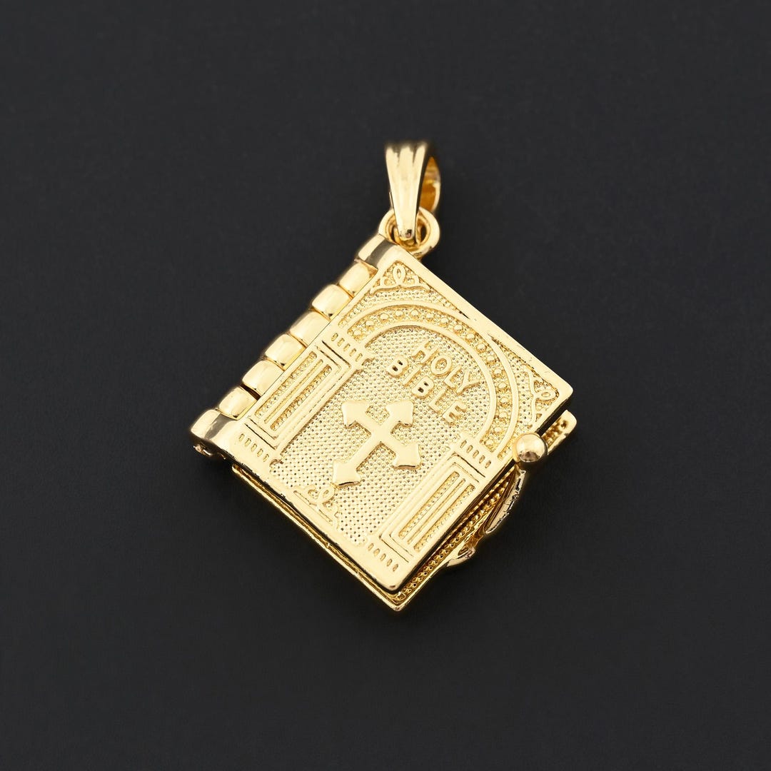 Religious Bible Book Pendant in 18K Gold Filled With Cross Cover and ...