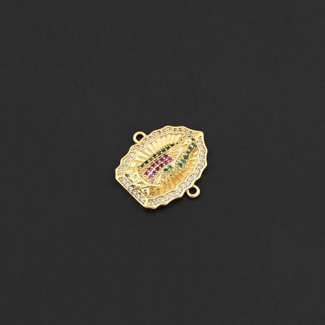 Virgin Mary Religious Connector With Colorful Crystal Inlay and Radiant ...