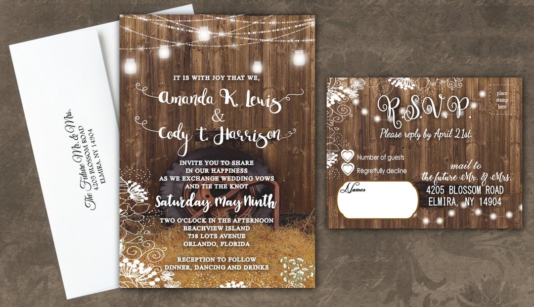 Rustic Wedding Invitations Qty of 50 With RSVP Cards and Envelopes ...