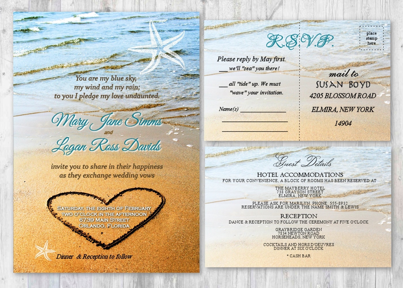 Beach Wedding Invitations Heart in Sand Wedding Invitation | Etsy