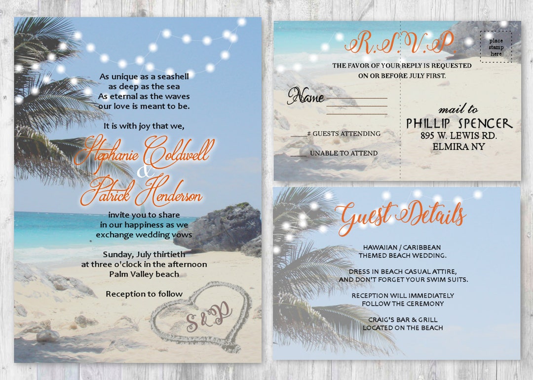 Beach Wedding Invitation, CARIBBEAN Themed Invitation, Destination ...