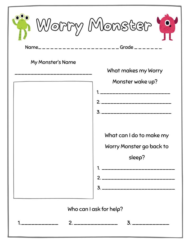 Worry Monster Worksheet - Etsy