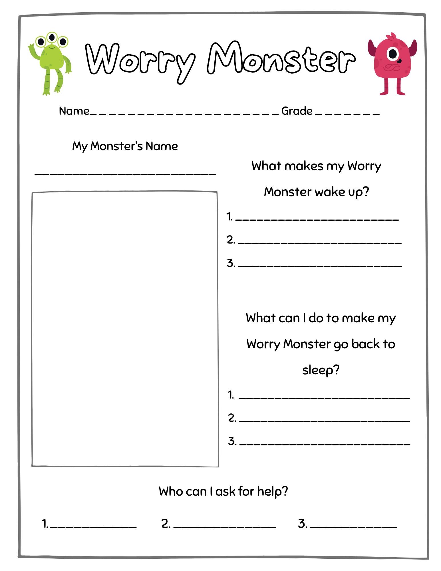 Worry Monster Worksheet - Etsy