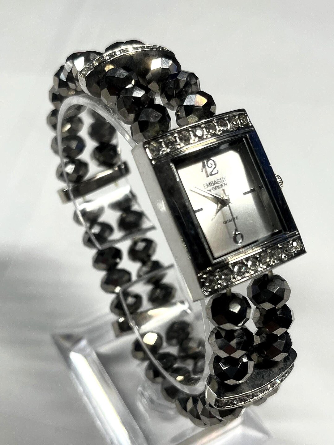 Embassy by Gruen Quartz Watch Featuring a Rectangular Face, Rhinestone ...