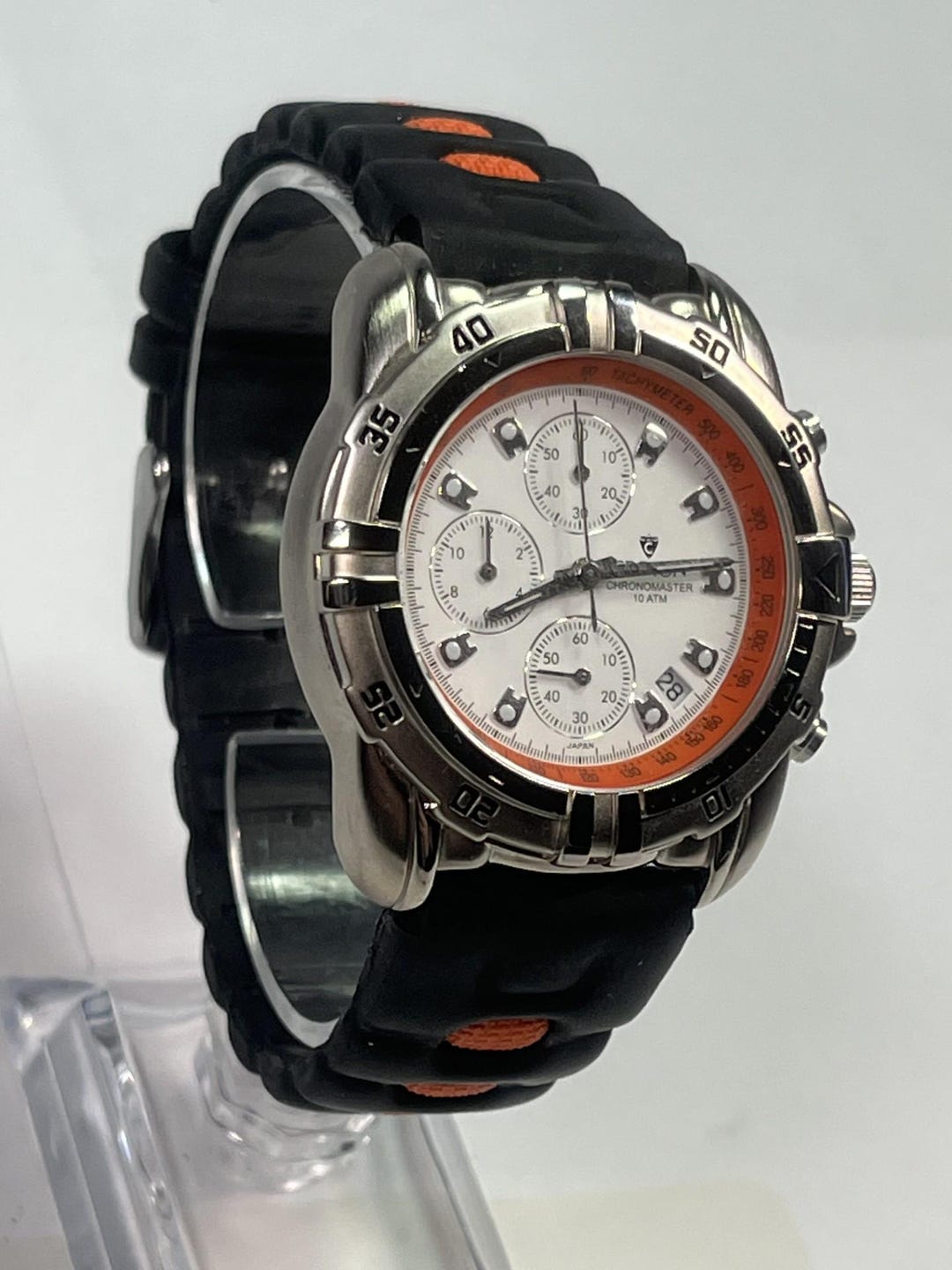 Croton Chronomaster ,white Dial, Orange Accents, Black Silicone Strap ...