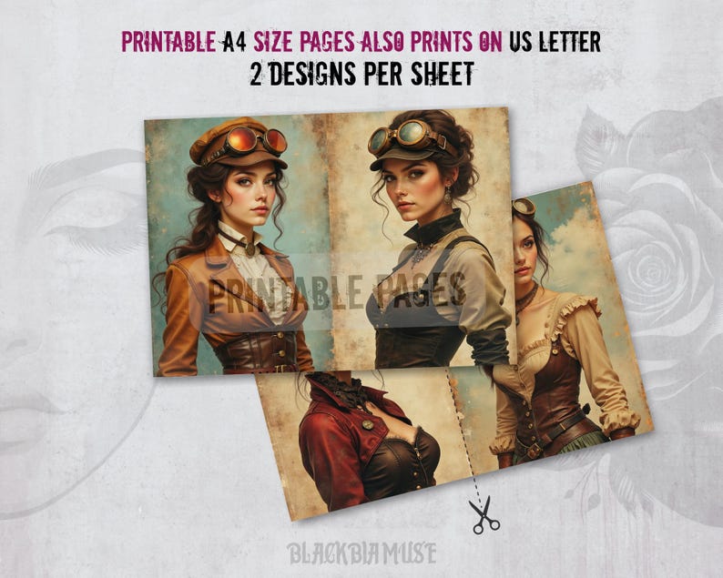 Steampunk Ladies Digital Pages, Vintage Goggles & Corset Beauties Junk ...