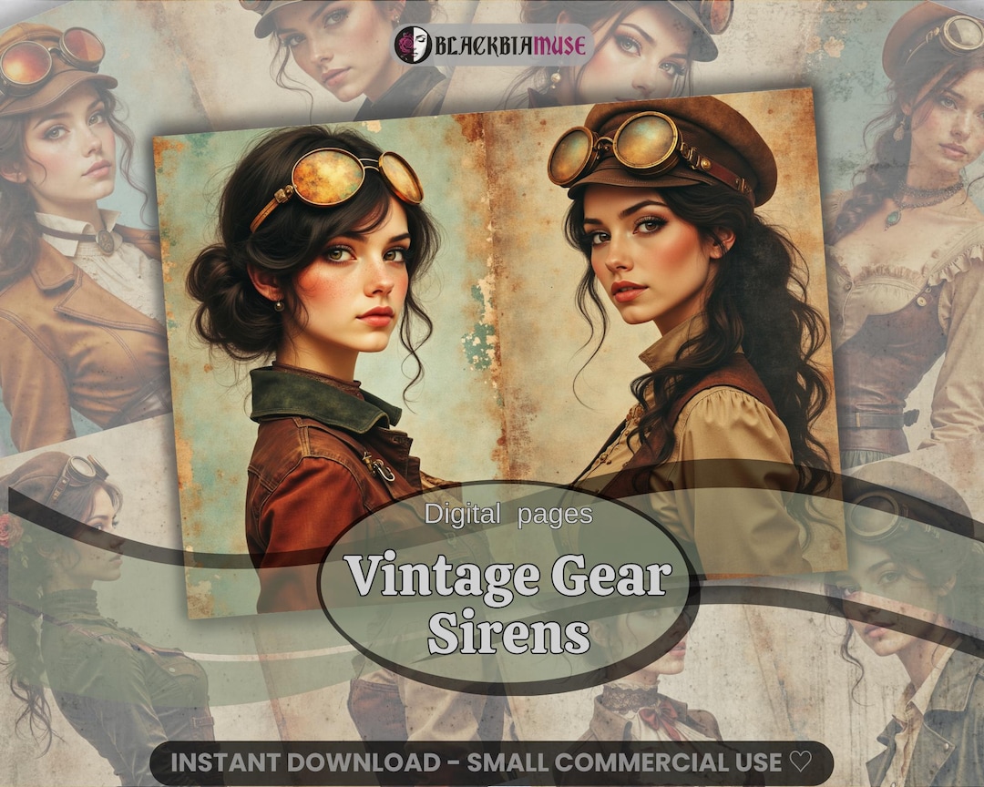 Steampunk Ladies Digital Pages, Vintage Goggles & Corset Beauties Junk ...