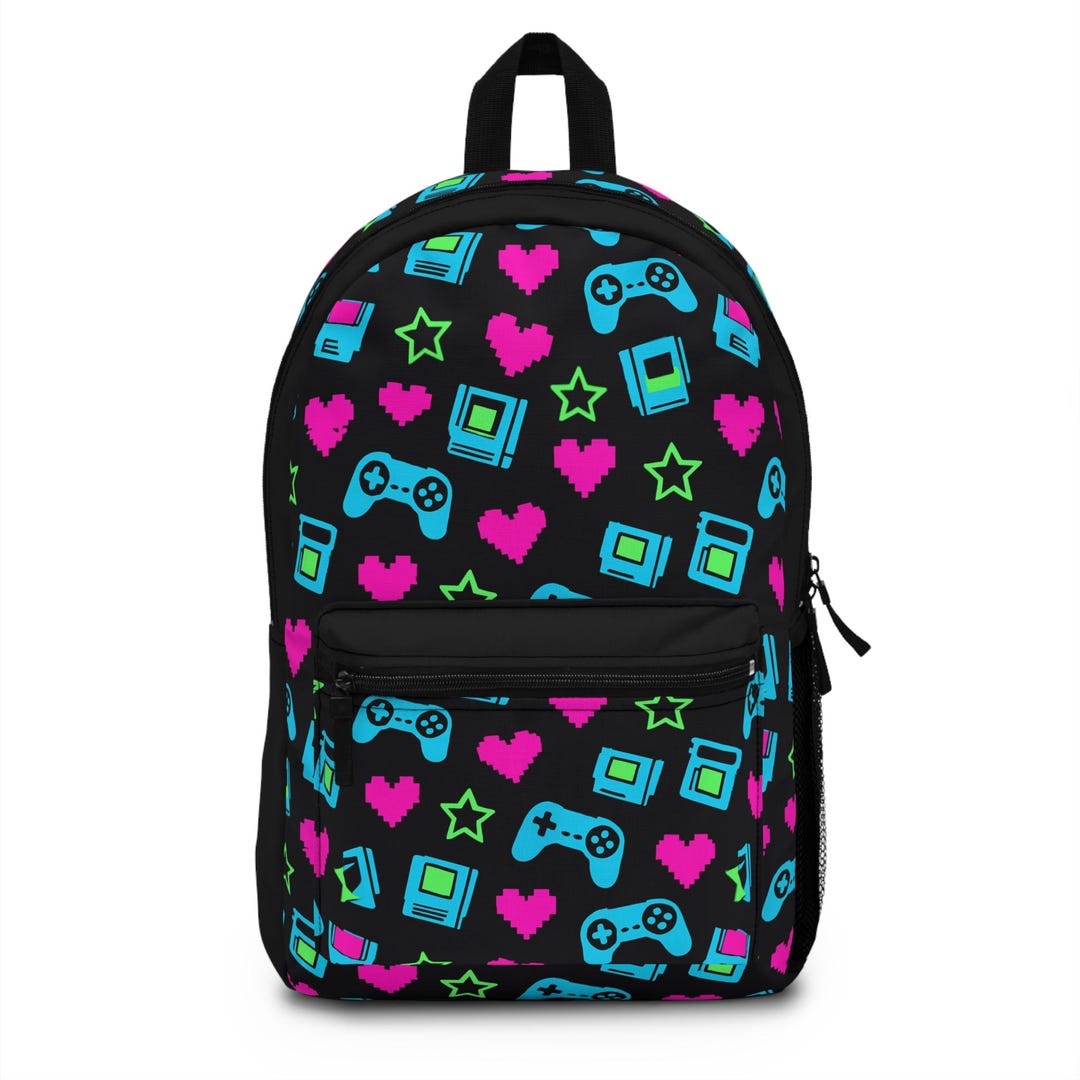 Retro Video Game Backpack, Y2K Gamer Bag, Black School Travel Bag - Etsy