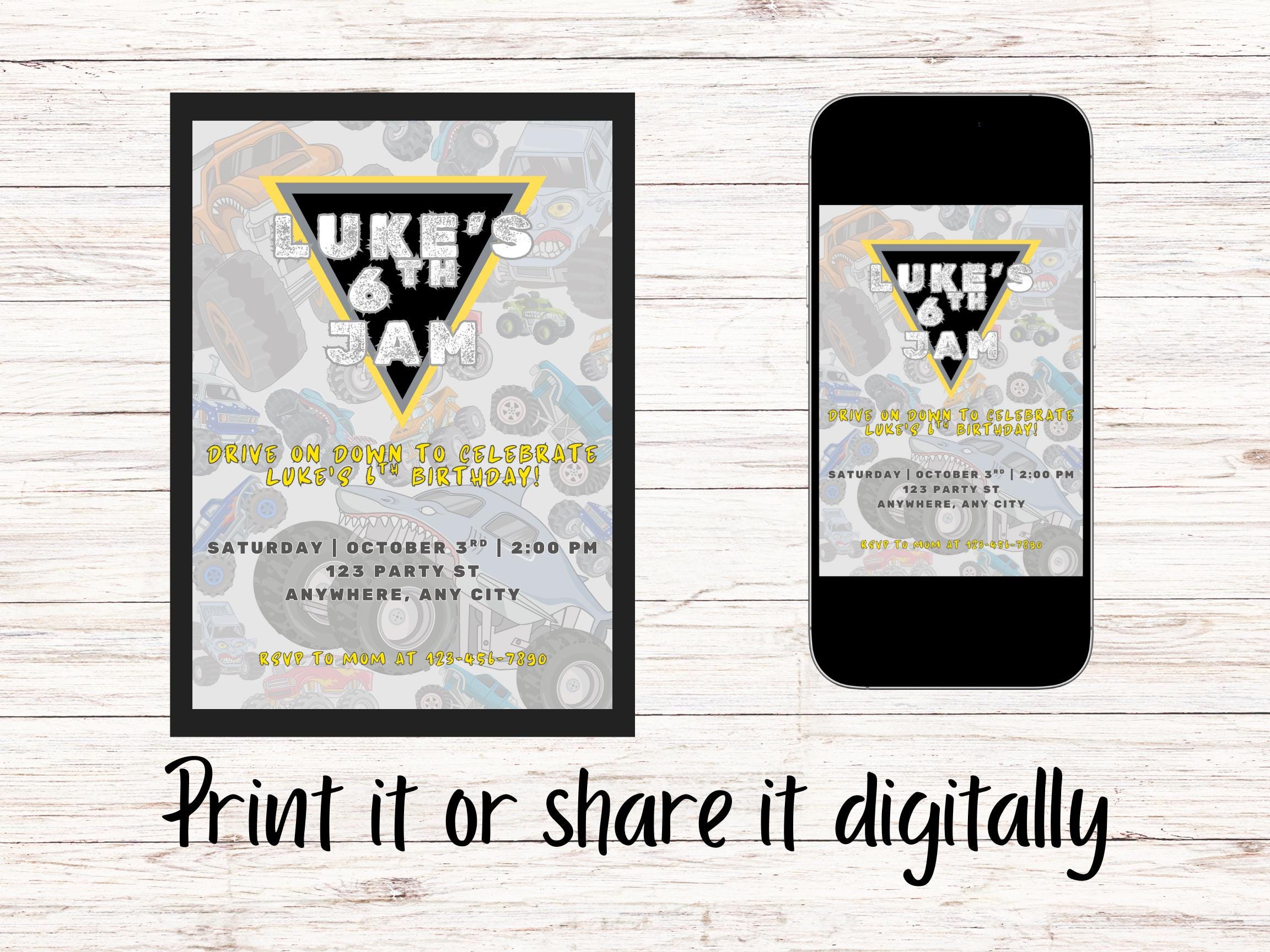 Monster Jam Birthday Invitation and Banner Editable Template- Instant ...