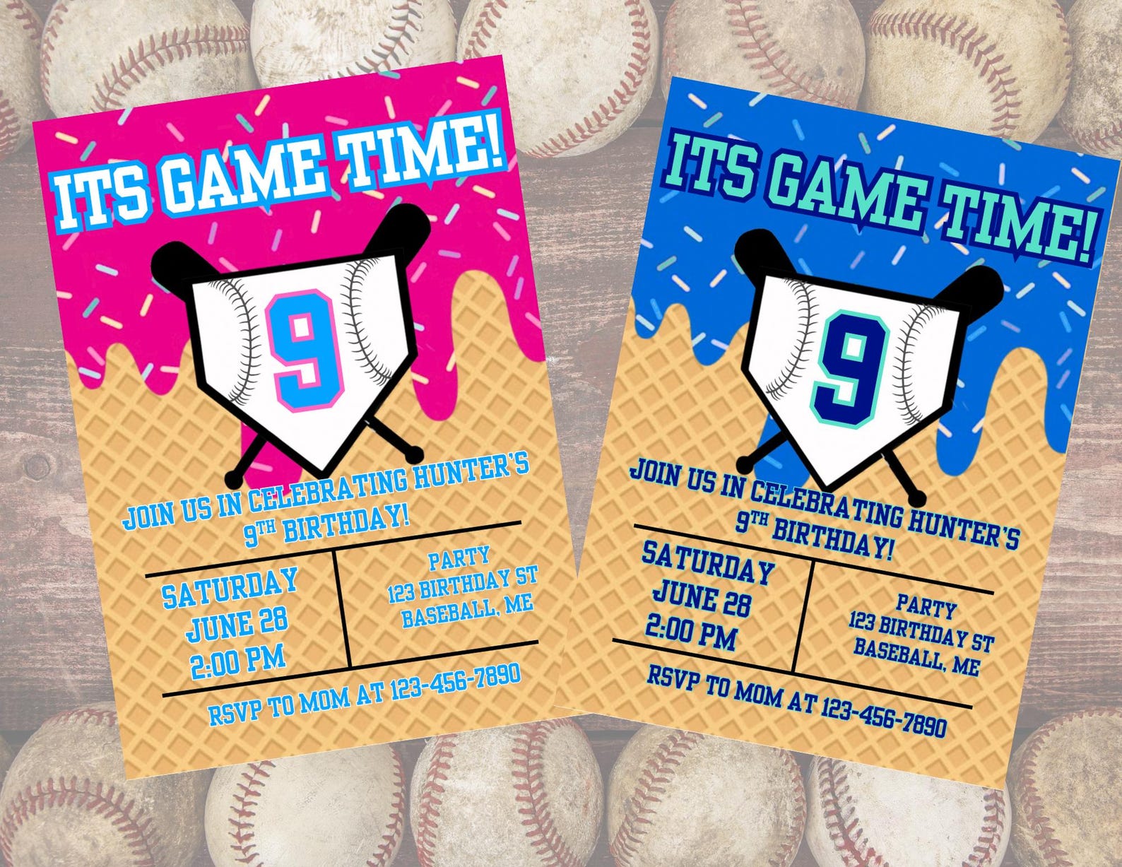 Baseball Ice Cream Drip Birthday Invitation Editable Template- Instant ...