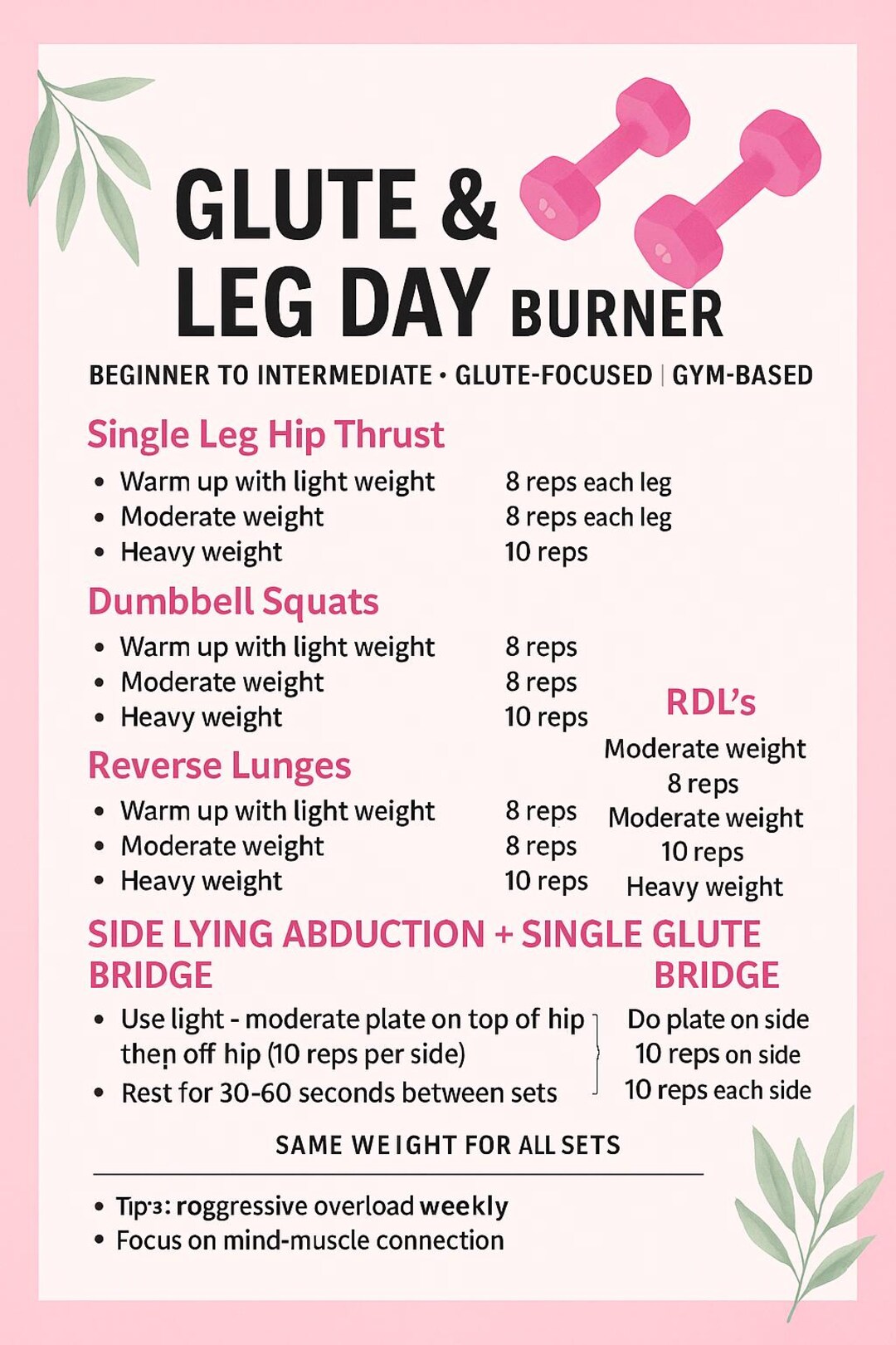 Glute & Leg Day Workout Guide: Printable Gym Routine for Women (digital ...