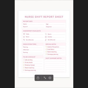 Printable Nurse Shift Report Sheet PDF Download | Nursing Report ...