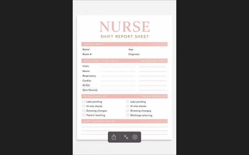 Printable Nurse Shift Report Sheet PDF Download | Nursing Report ...