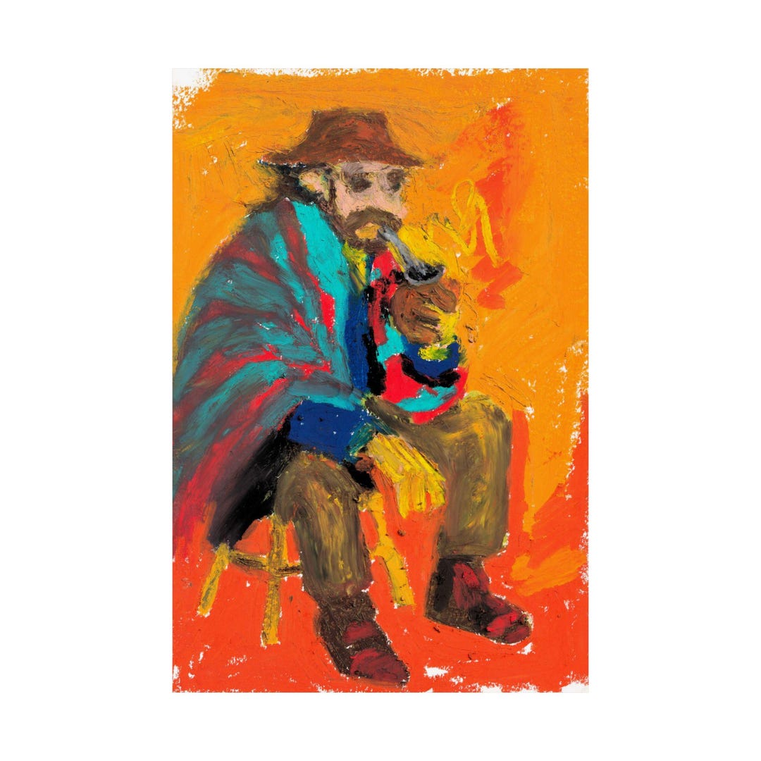 Gaucho Drinking Mate Oil Pastel Art Print, Uruguayan Argentine Folk Art ...