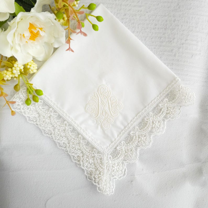 Monogrammed Wedding Handkerchief, Custom Embroidered Lace Hankie ...