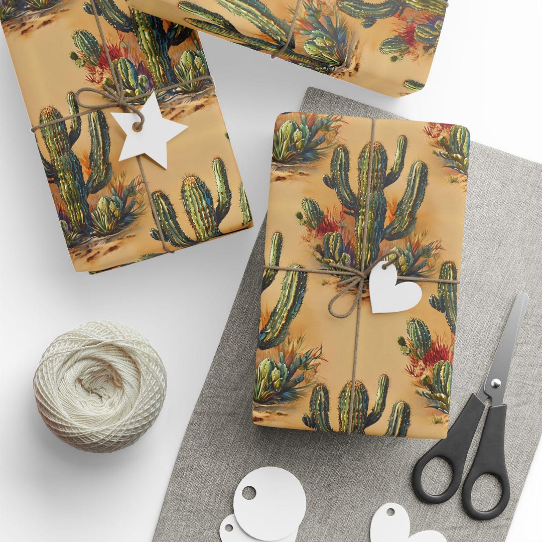 Desert Cacti Wrapping Paper, Eco-friendly Gift Wrap, Cactus Print Paper ...