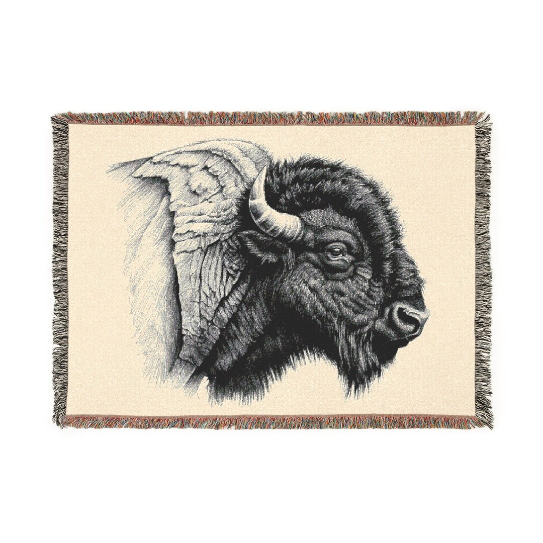 Bison Profile Woven Blanket, Buffalo Head and Shoulder, Home Decor ...