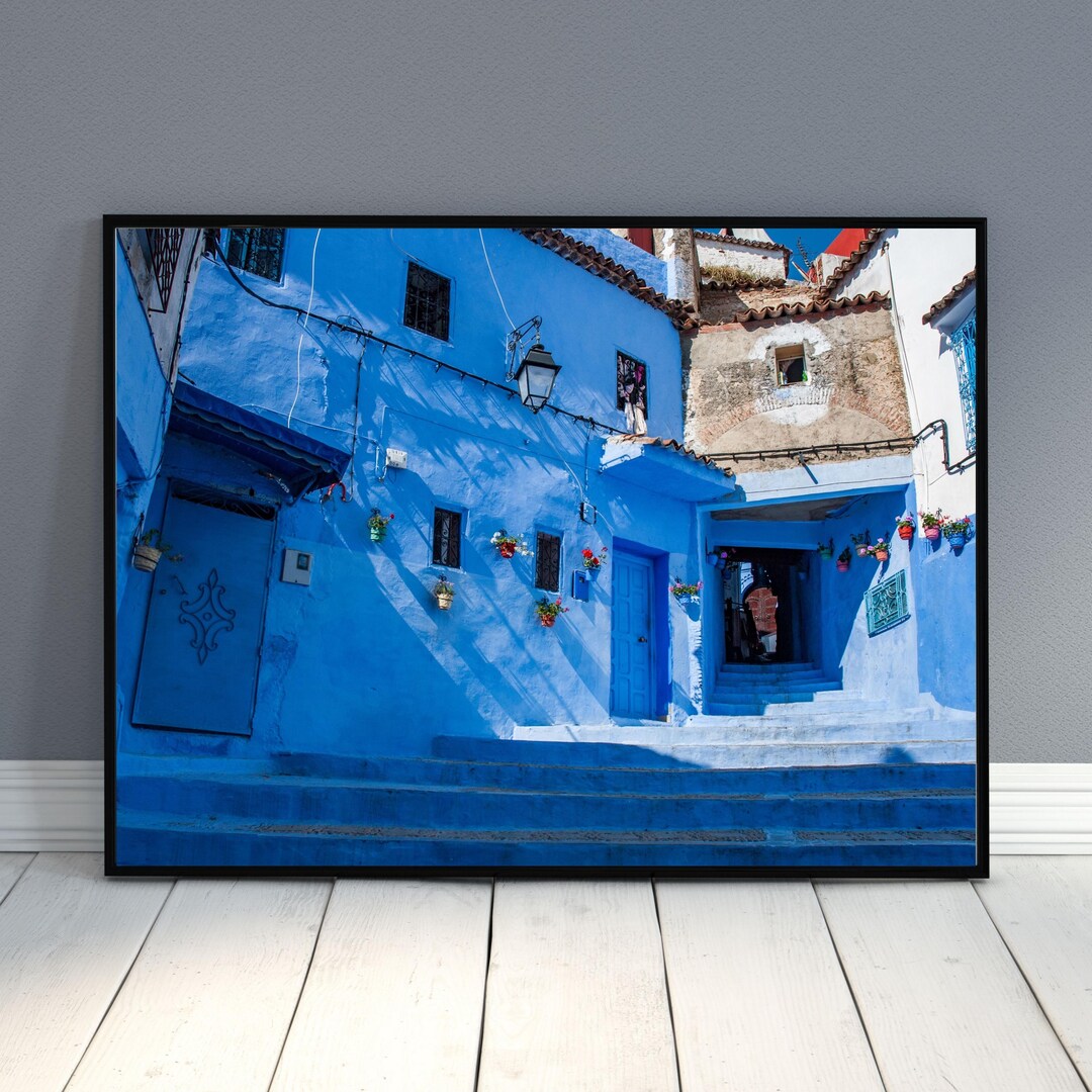 Chefchaouen Morocco Print: Blue Street Scene, Boho Travel Wall Decor ...