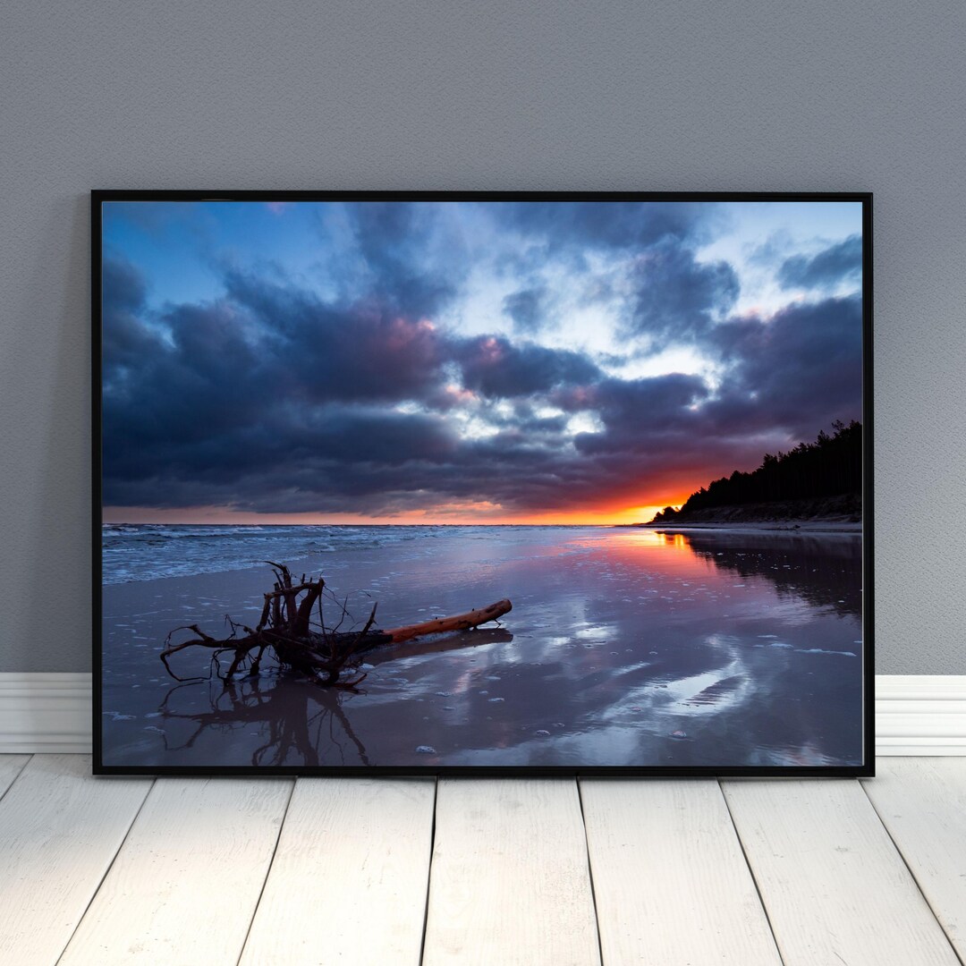 Moody Beach Sunset Print: Stormy Coastal Seascape Wall Art (digital ...
