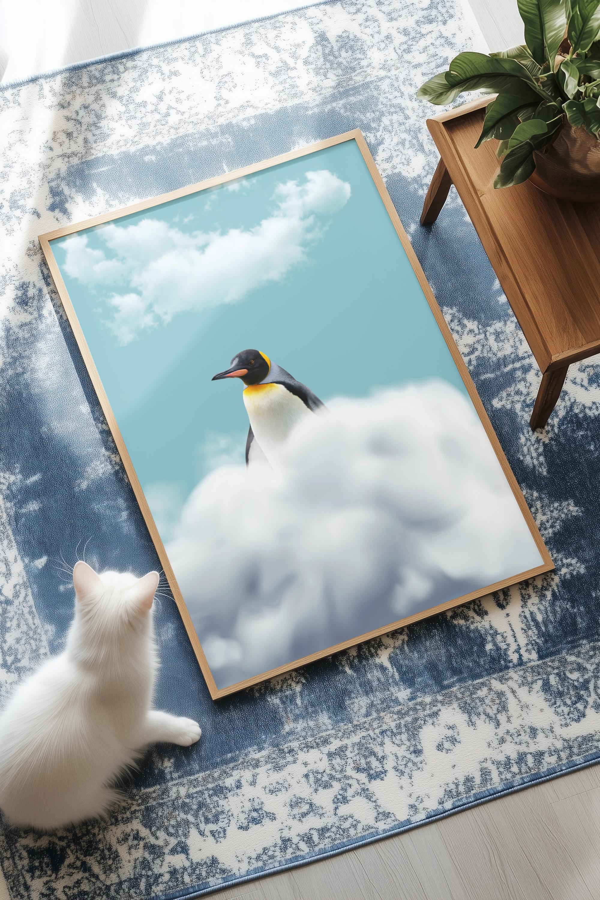 Penguin Wall Art Download – Surreal Animal Print, Whimsical Cloud ...