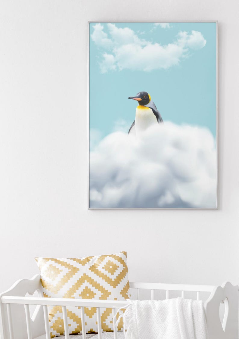 Penguin Wall Art Download – Surreal Animal Print, Whimsical Cloud ...