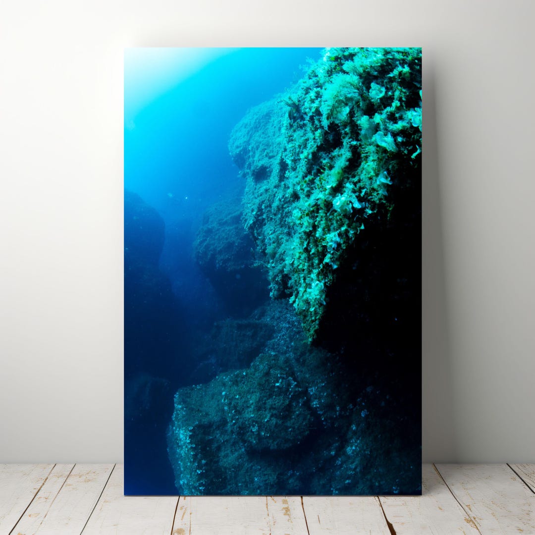 Underwater Cliff Wall Art – Deep Blue Ocean Photography Digital ...