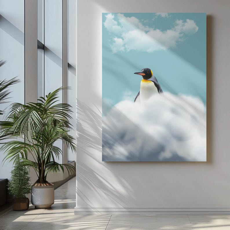 Penguin Wall Art Download – Surreal Animal Print, Whimsical Cloud ...