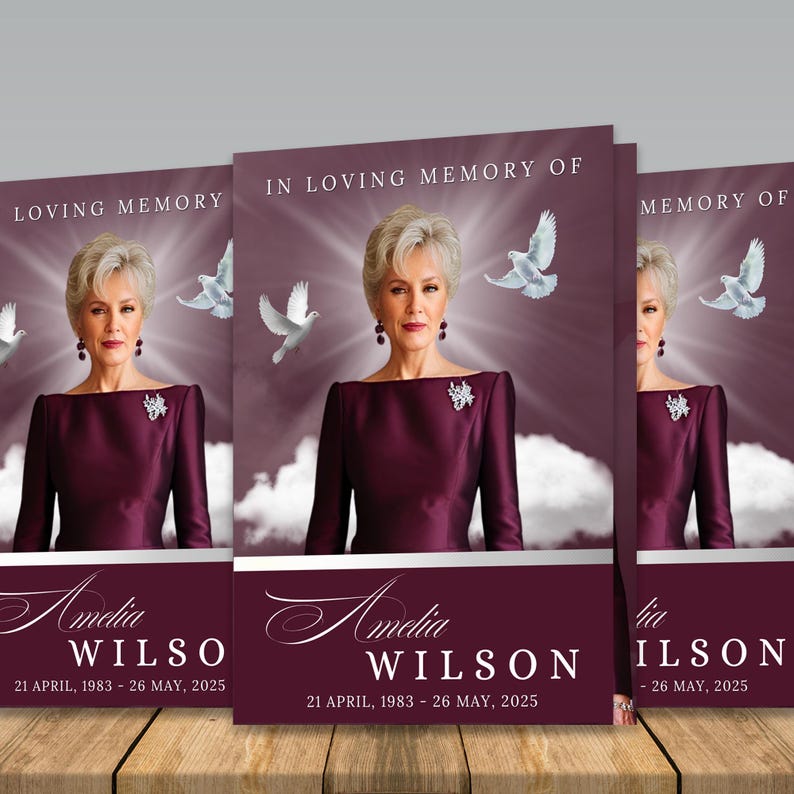 Elegant Maroon Funeral Program Template: 8-page Memorial Program (canva ...