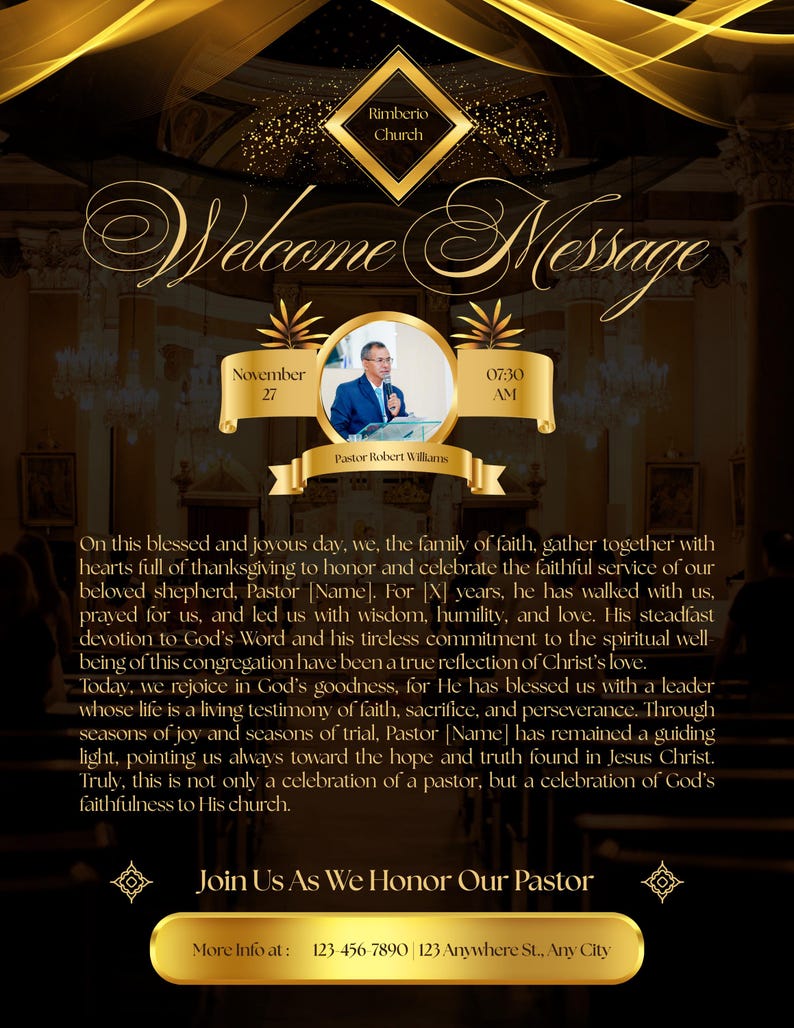 Digital Pastor Appreciation Program, Printable Church Event Program ...