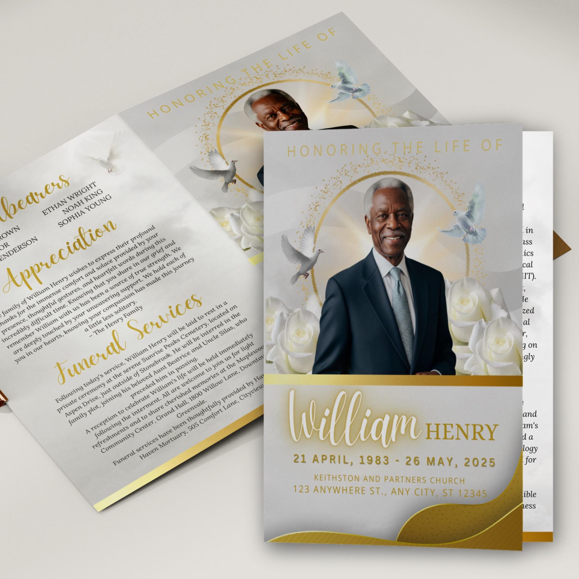 White Gold Funeral Program Template: Elegant Memorial, Celebration of Life - Etsy