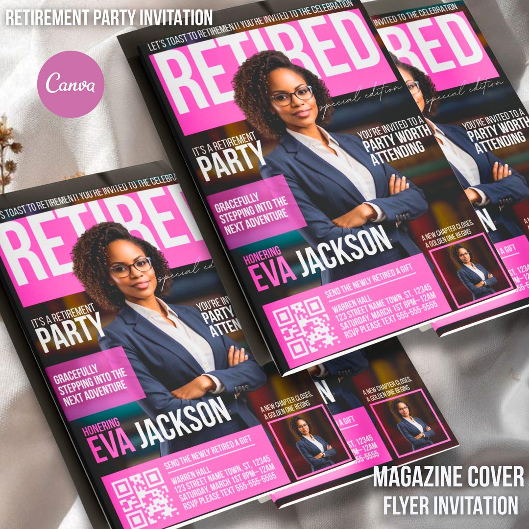 Retirement Party Invitation for Her, Digital Magazine Cover Flyer ...