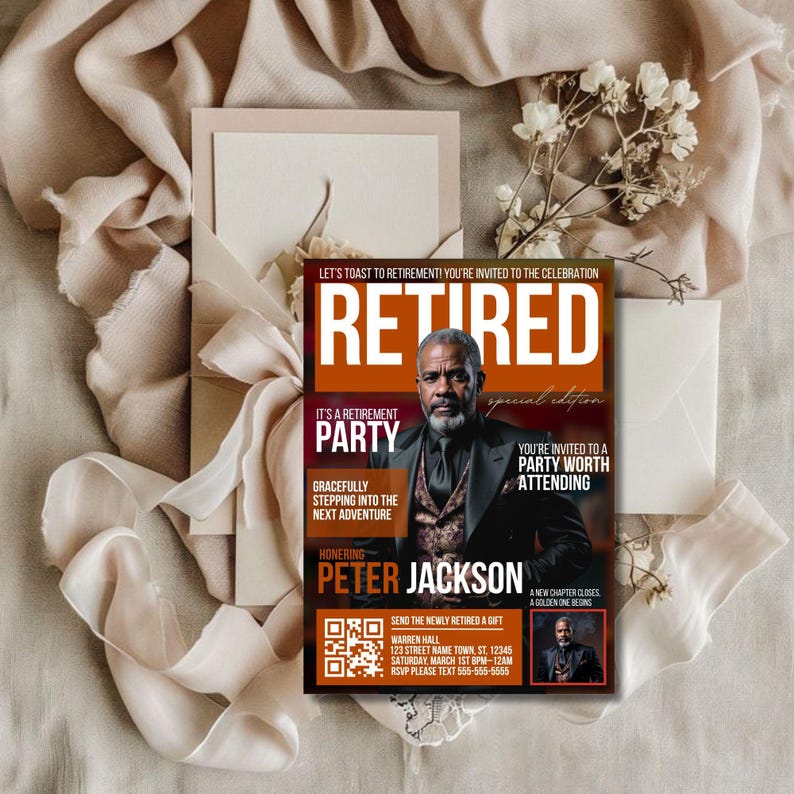 Retirement Party Invitation for Him, Digital Magazine Cover Flyer ...