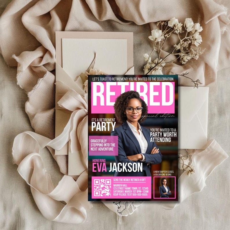 Retirement Party Invitation for Her, Digital Magazine Cover Flyer ...