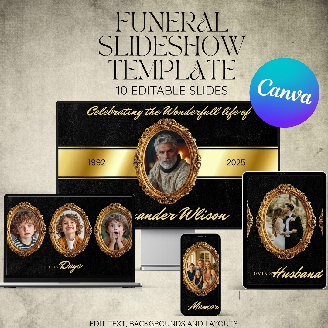 Memorial Photo Slideshow Template: Golden Black Tribute (digital ...