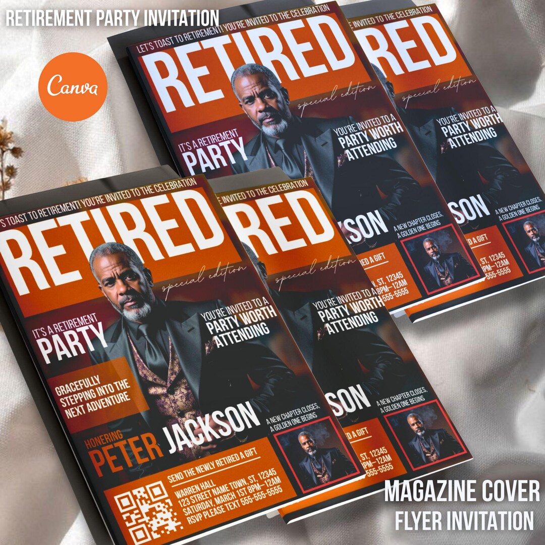 Retirement Party Invitation for Him, Digital Magazine Cover Flyer ...