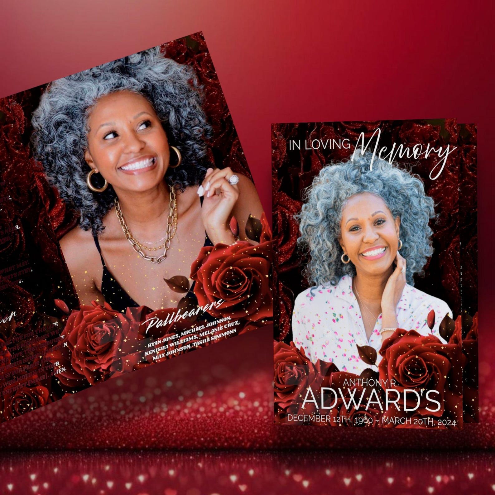 Red Roses Funeral Program: 8-page Celebration of Life Obituary (canva ...