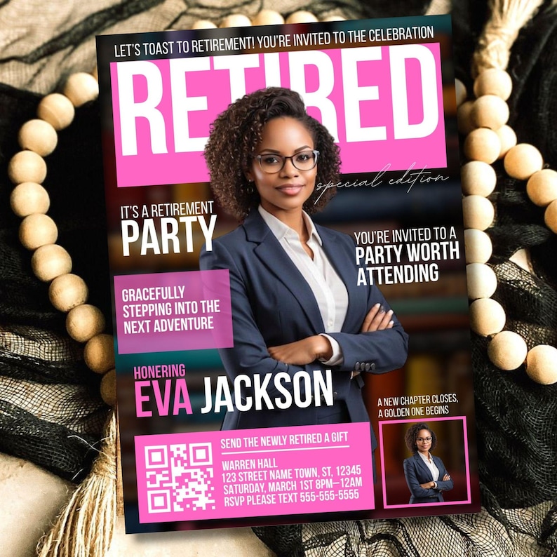 Retirement Party Invitation for Her, Digital Magazine Cover Flyer ...