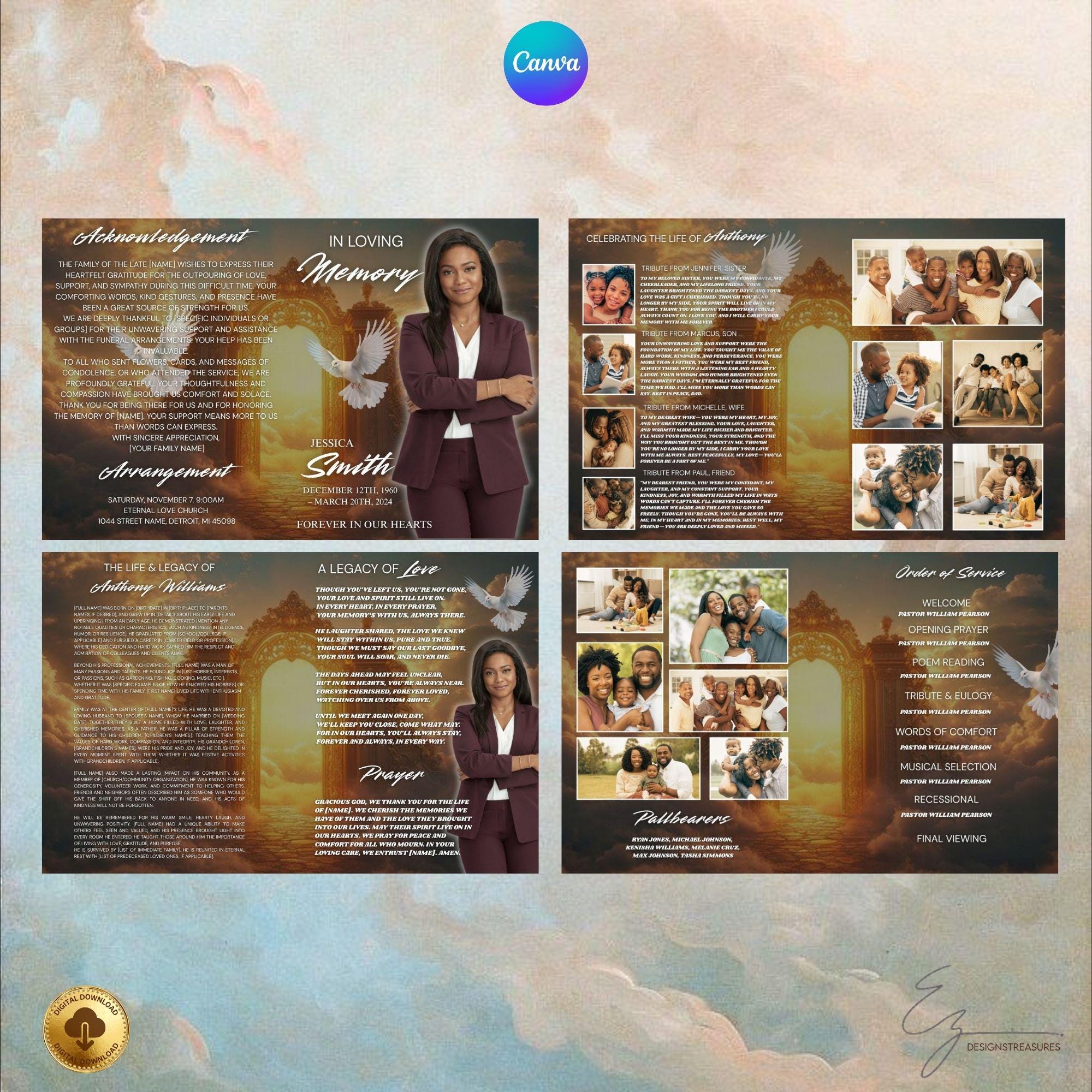 Heavenly Cloud Funeral Program: 8-page Memorial Booklet (digital ...