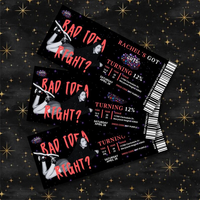 Olivia Rodrigo Guts Tour Ticket: Surprise Concert Souvenir (editable ...