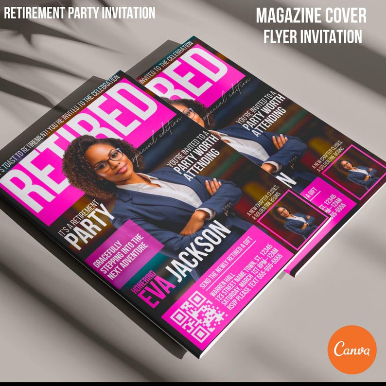 Retirement Party Invitation for Her, Digital Magazine Cover Flyer ...