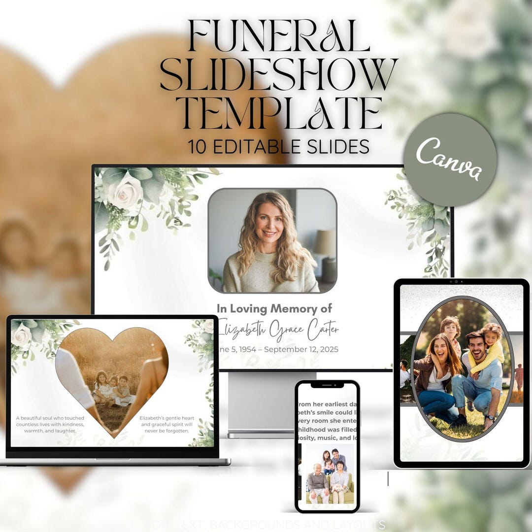 Floral Funeral Slideshow Template: Memorial Photo Tribute (digital ...