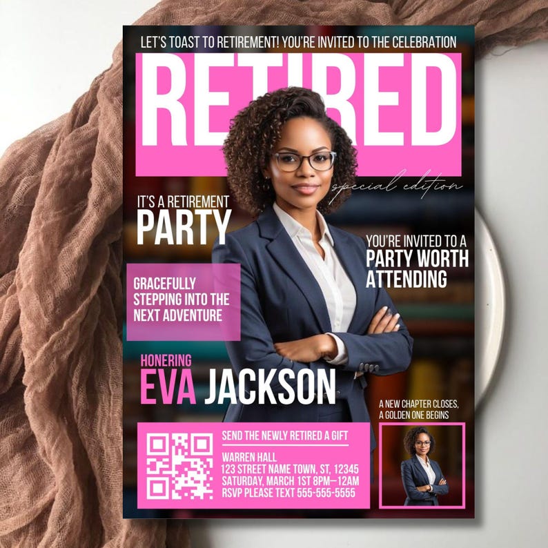 Retirement Party Invitation for Her, Digital Magazine Cover Flyer ...