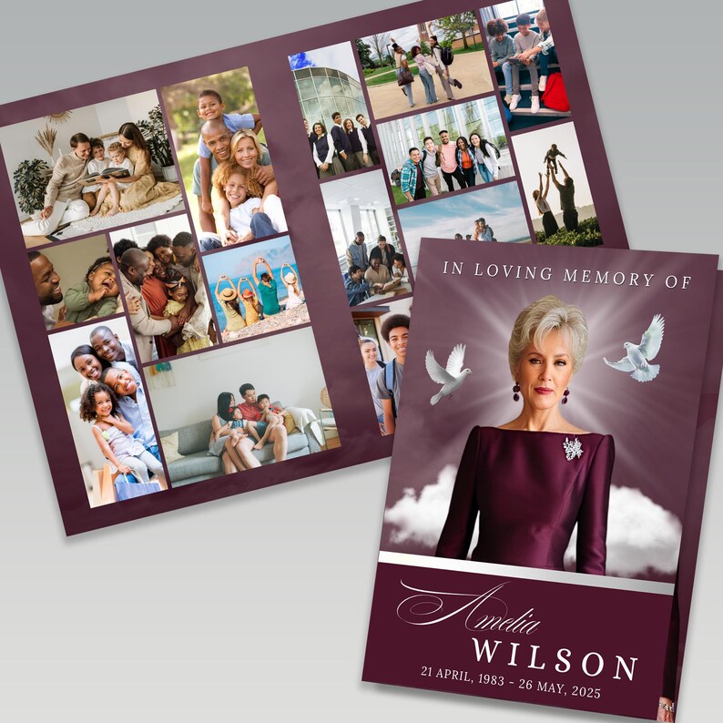 Elegant Maroon Funeral Program Template: 8-page Memorial Program (canva ...