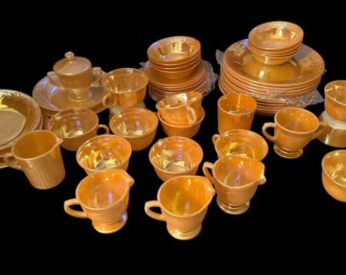 50+ Piece Mid-century Iridescent Fire King "peach Luster" Dinnerware ...