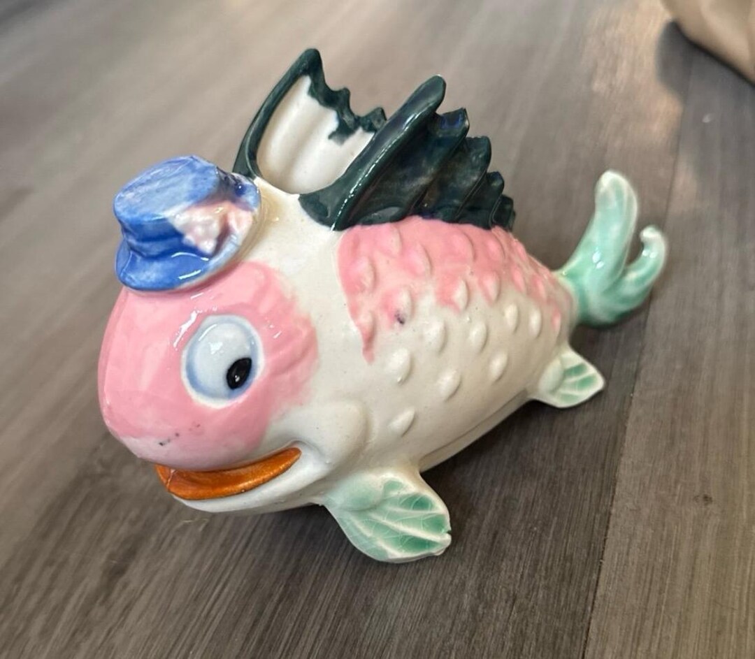 Vintage Apomorphic Fish Planter Top Hat Japan Blue Green Succulent - Etsy
