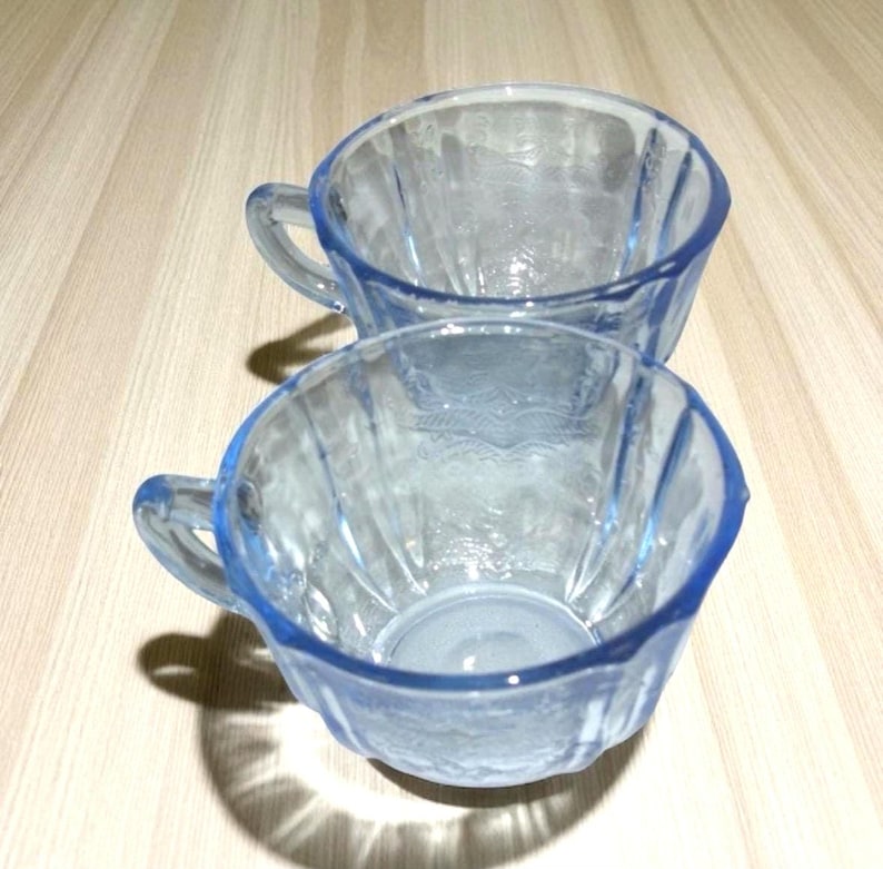 Set of (2) Indiana Glass Recollection Madrid Pattern Blue Glass Handled ...