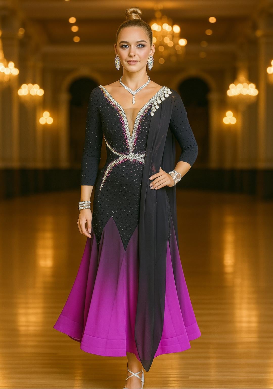 Ballroom/smooth Competition Dance Dress. Crystals Jet/ab (luxe/preciosa ...