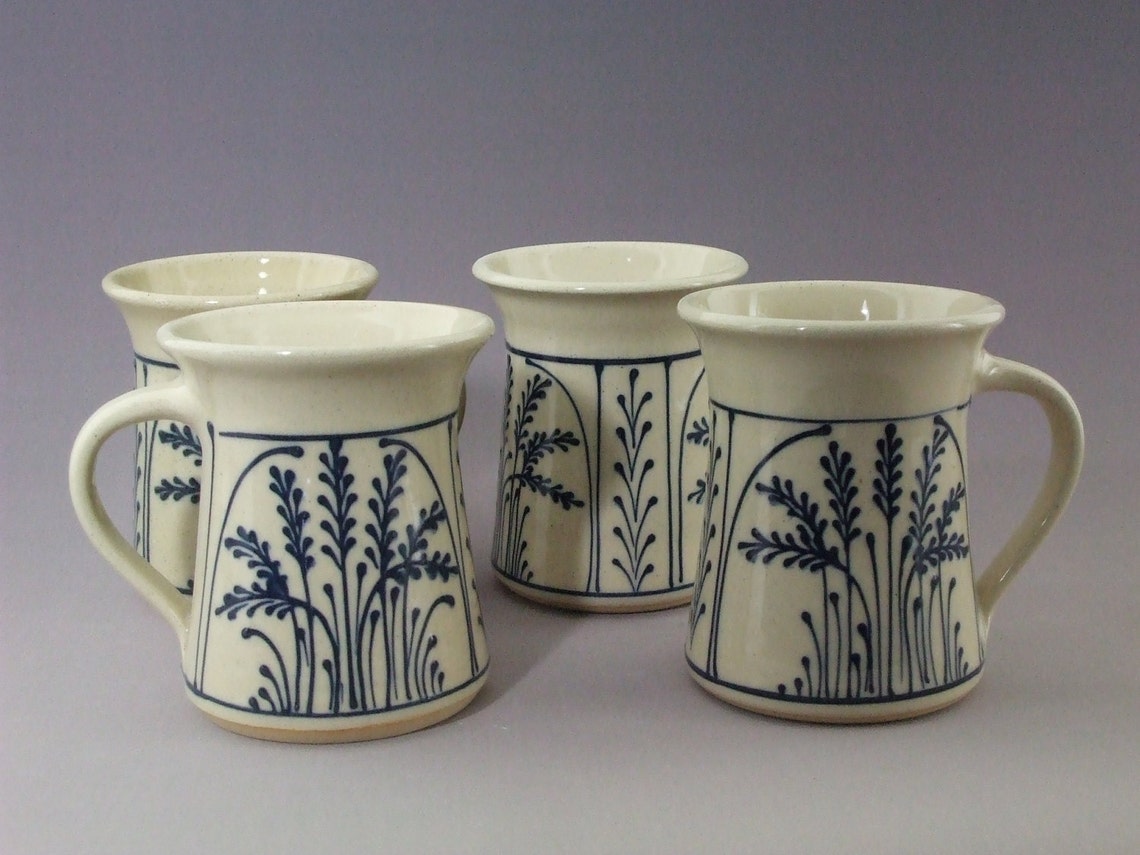 Coffee or Tea Mug Blue Wheat design on Stoneware Stoneware | Etsy